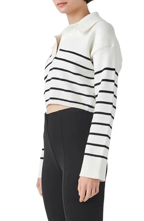 GREY LAB Stripe Cotton Blend Crop Sweater
