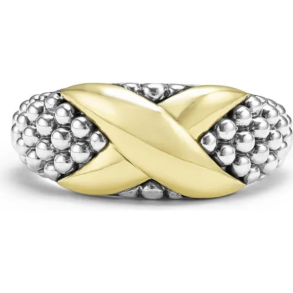 Lagos 18k Gold & Sterling Silver Caviar Bead Ring - Silver/gold