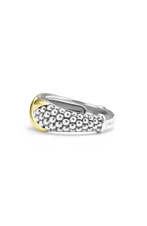 Lagos 18k Gold & Sterling Silver Caviar Bead Ring - Silver/gold
