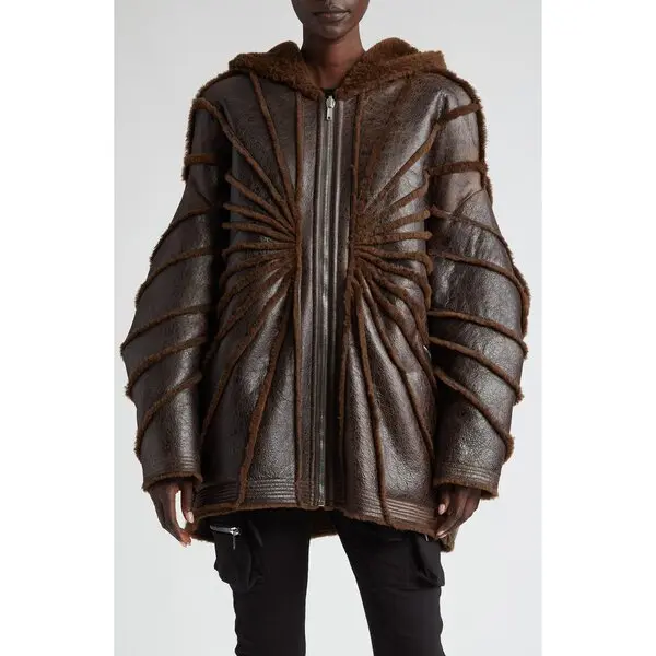 Rick Owens Genuine Shearling Web Detail Leather Jacket