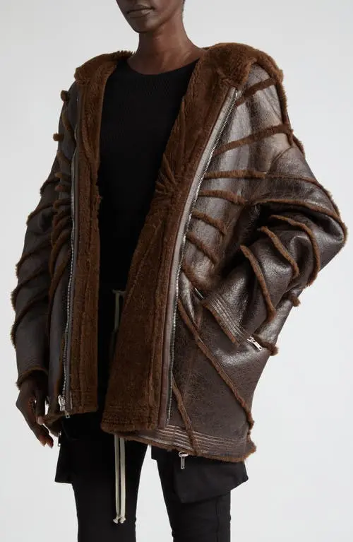 Rick Owens Genuine Shearling Web Detail Leather Jacket