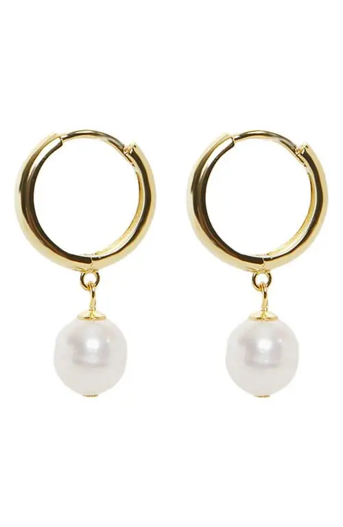Argento Vivo Freshwater Pearl Drop Huggie Hoop Earrings - Gold