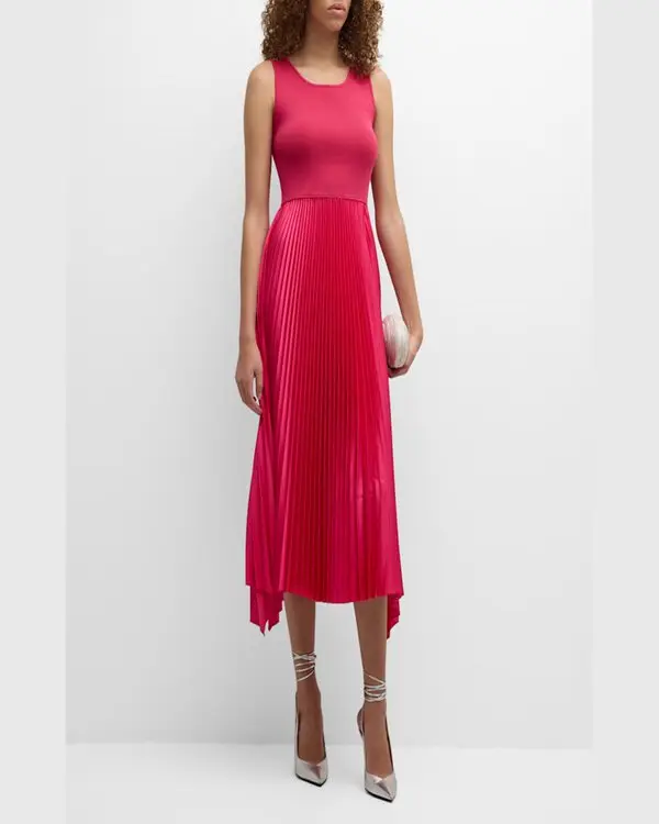 knee length dresses for ladies Mixed Media Chain Pleated Dress – Elie Tahari main image 0