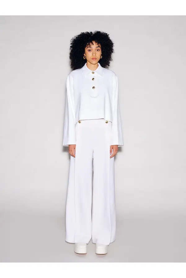 Rosetta Getty Long-sleeve Cropped Polo - White
