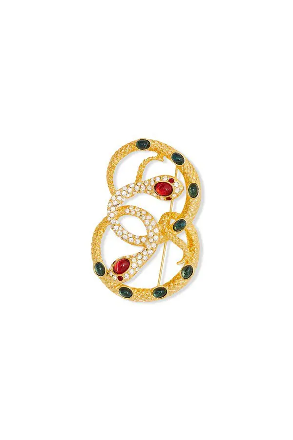 KENNETH JAY LANE Double Ruby Snake Head Pin - Gold