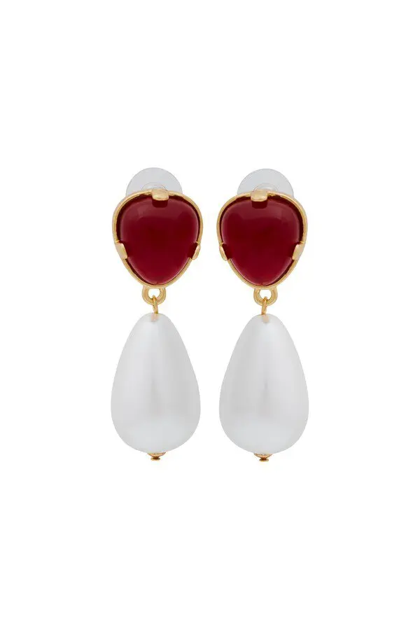 KENNETH JAY LANE Ruby & Pearl Drop Earrings - Gold