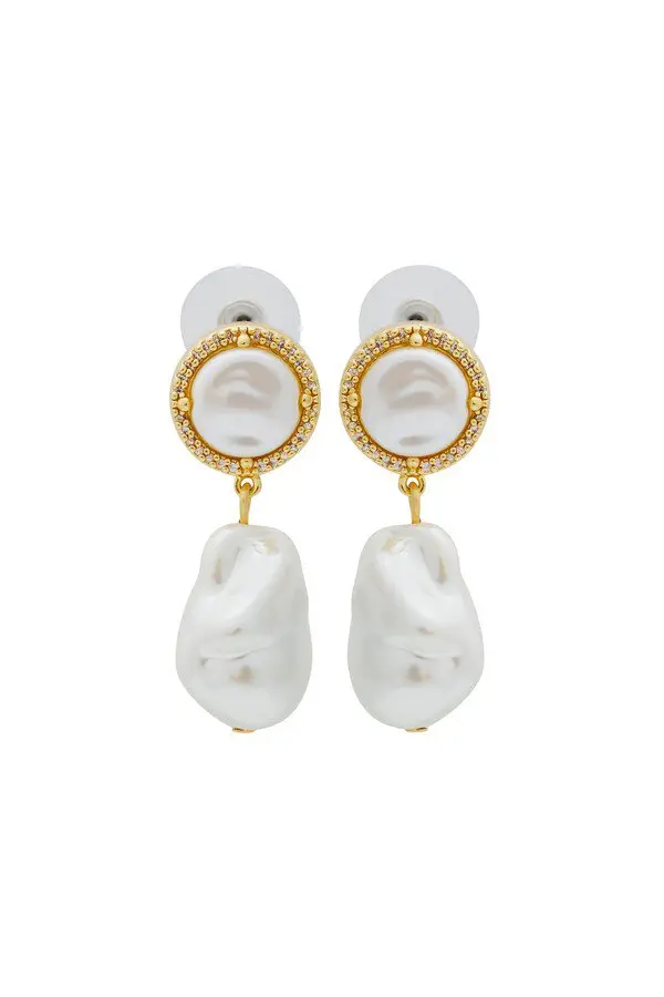 KENNETH JAY LANE Baroque Pearl Drop Earrings - Gold