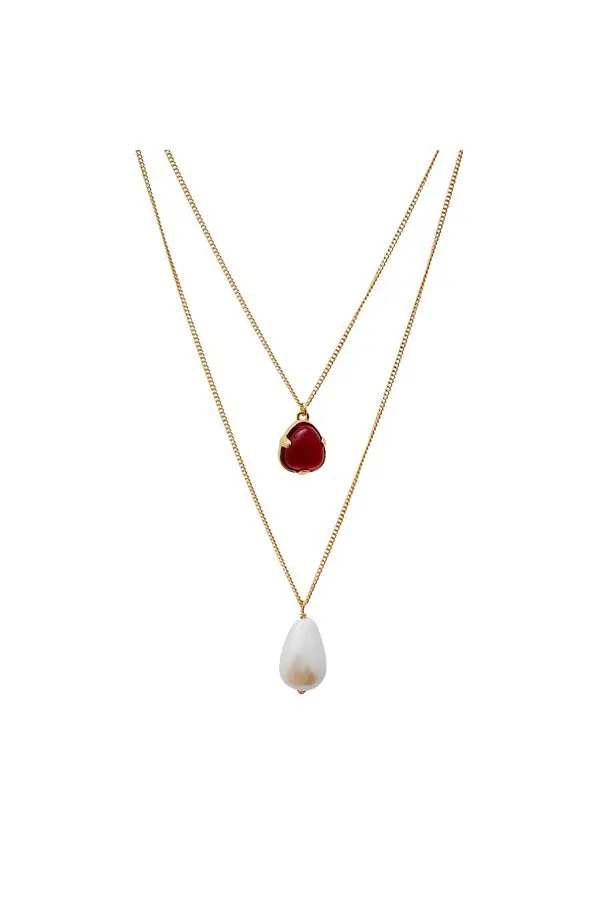 KENNETH JAY LANE Ruby & Pearl Drop Pendant Necklace - Gold