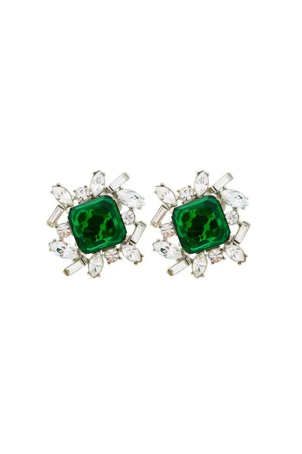 KENNETH JAY LANE Emerald Rhinestone Clip On Earrings - Natural