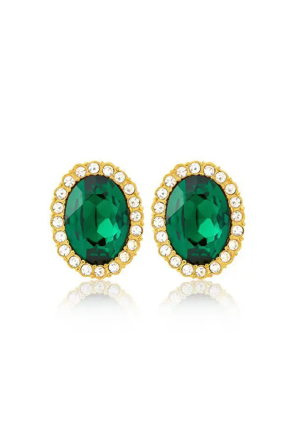 KENNETH JAY LANE Emerald Oval Clip On Earrings - Natural