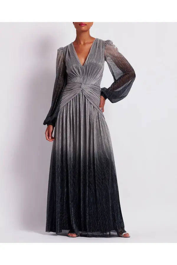 Patbo Ombre Lurex Plunge Gown - Silver | Editorialist