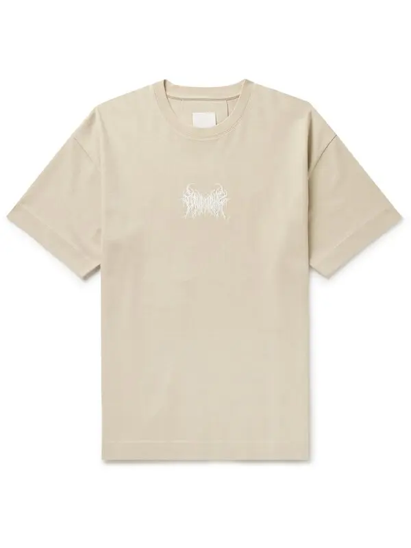 Givenchy Slim-fit Logo-embroidered Cotton-jersey T-shirt - Neutrals