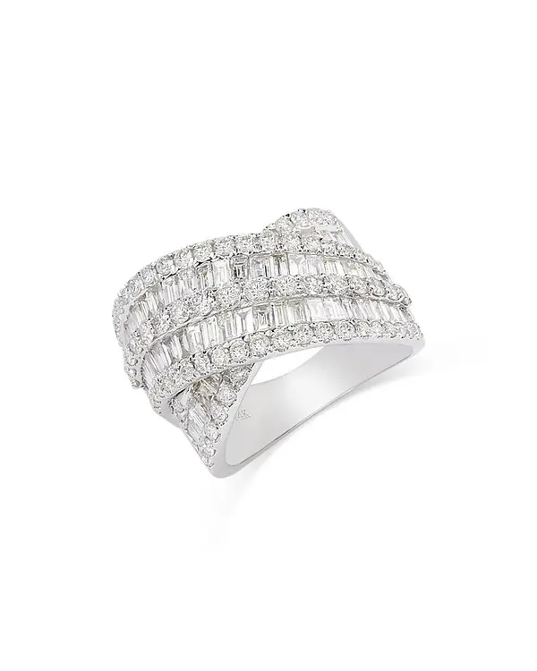 Bloomingdale'S Diamond Baguette & Round Crossover Statement Ring - White