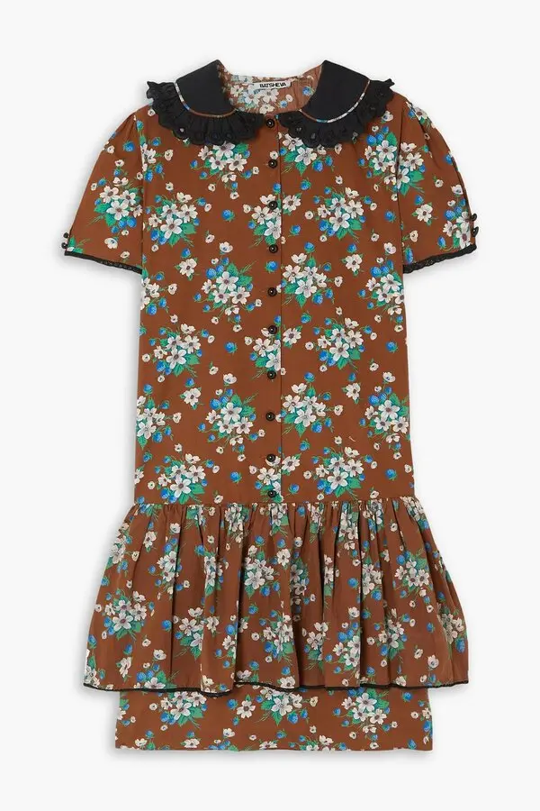 Batsheva Clarice Ruffled Floral-print Cotton-poplin Dress