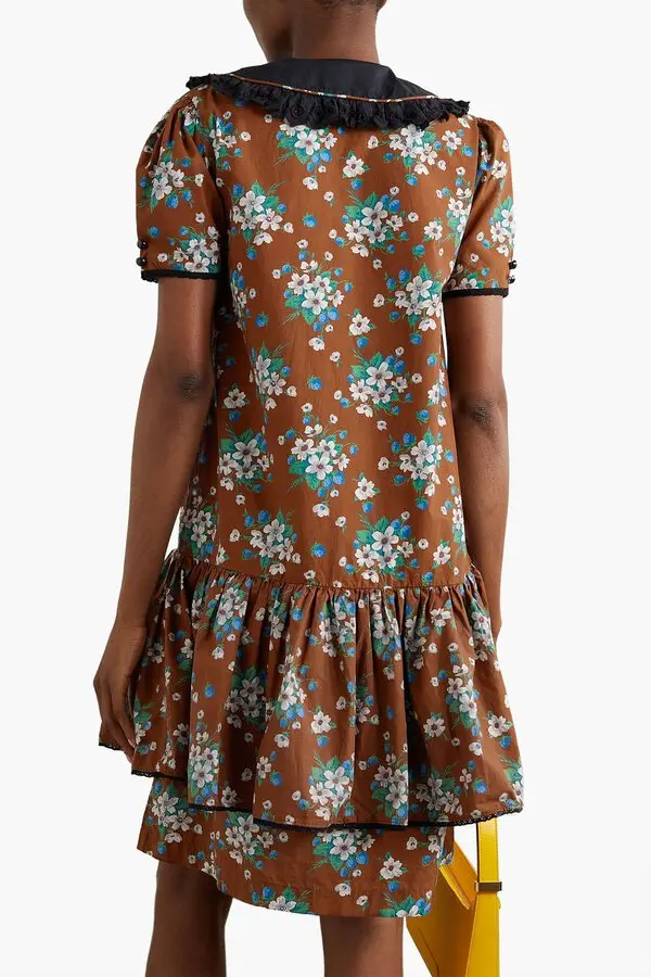 Batsheva Clarice Ruffled Floral-print Cotton-poplin Dress