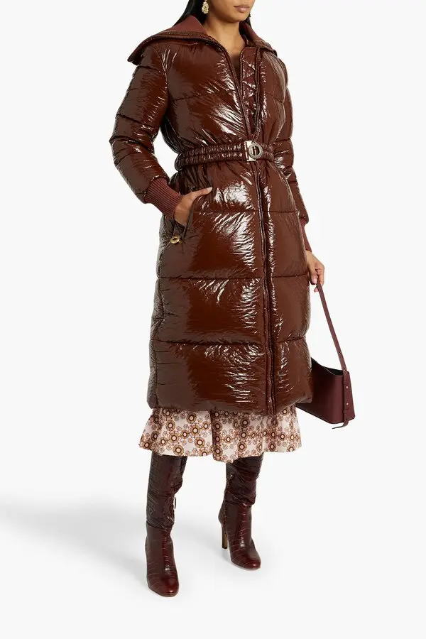 Zimmermann Belted Quilted Vinyl Down Coat - Brown