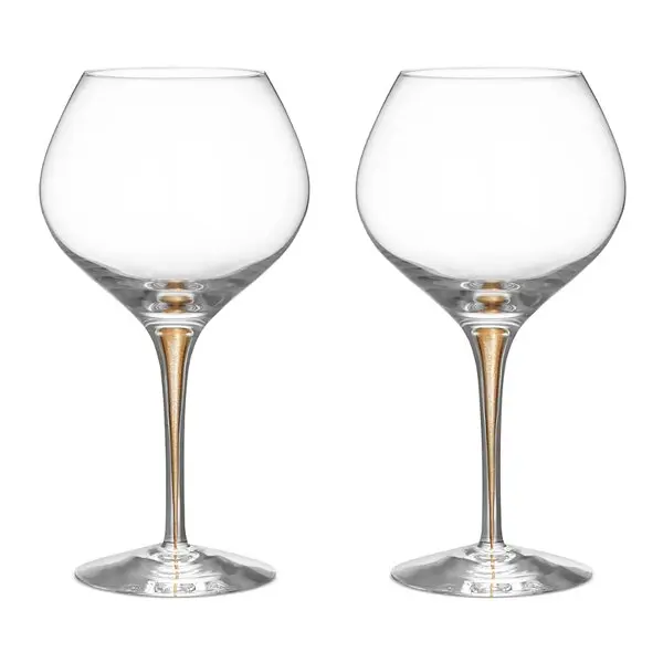 ORREFORS Intermezzo Bouquet Gold Wine Glass, Set Of 2 Exclusive - Clear