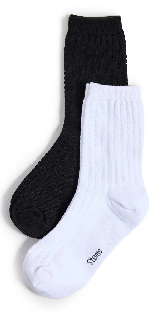 STEMS 2-pack Waffle Knit Crew Socks - Black/ivory