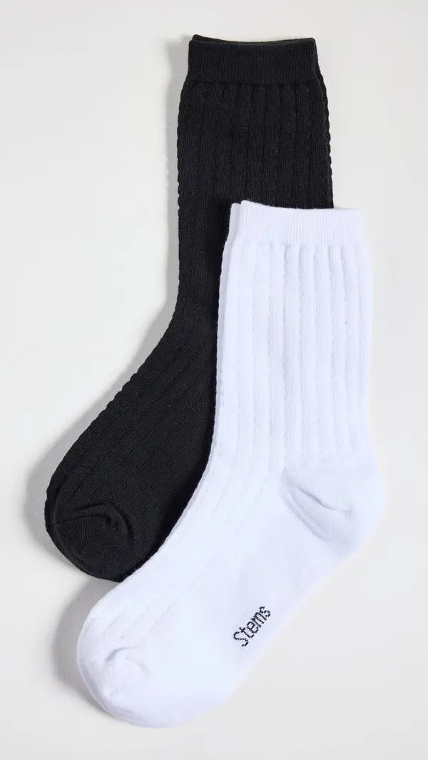 STEMS 2-pack Waffle Knit Crew Socks - Black/ivory