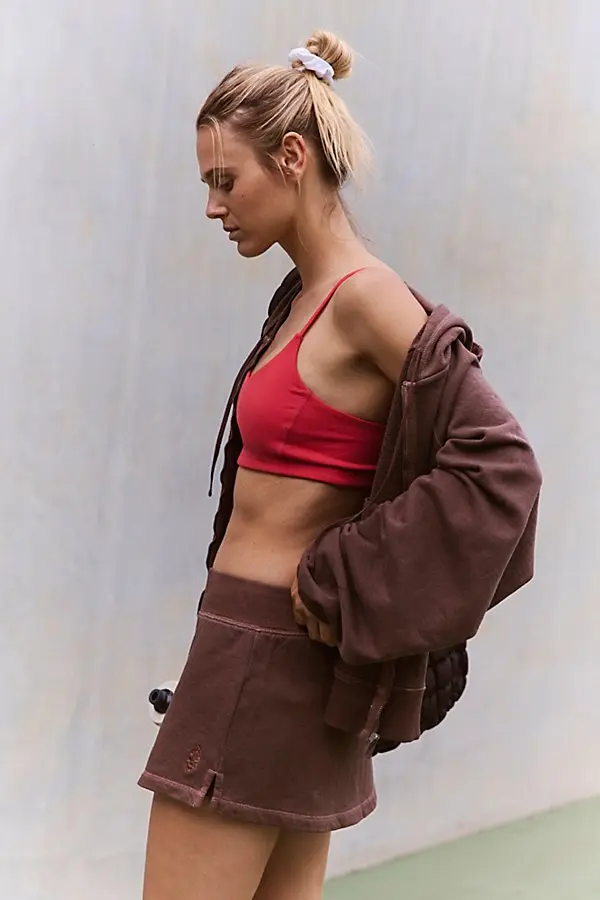 Free People Terry Zip-Up With Skort Set - Cocoa | Editorialist