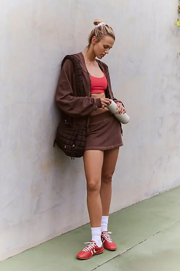 Free People Terry Zip-up With Skort Set - Cocoa