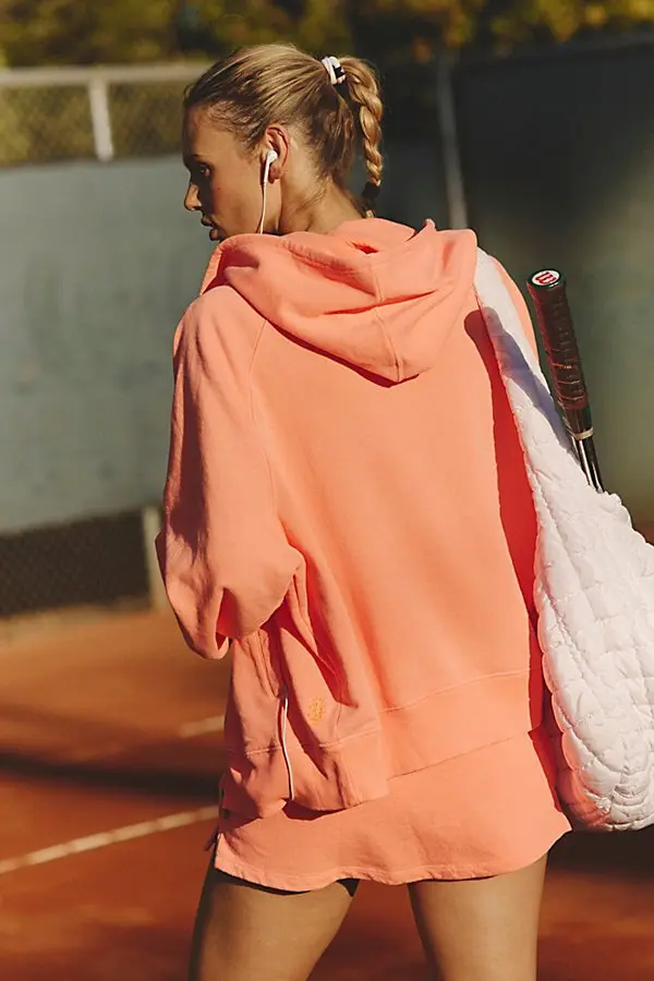 Free People Terry Zip-up With Skort Set - Neon Coral