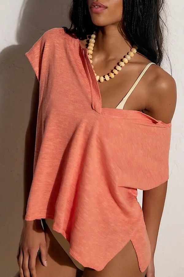 Free People Marina Del Sol Sweater Top - Peach Pink