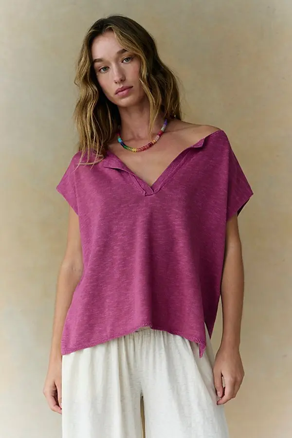 Free People Marina Del Sol Sweater Top - Plum Lily