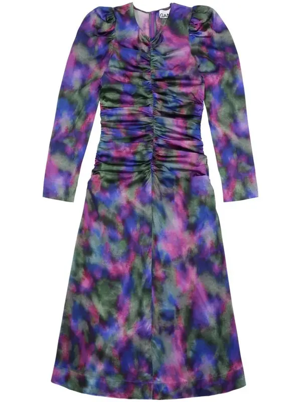 GANNI Graphic-print Gathered Dress