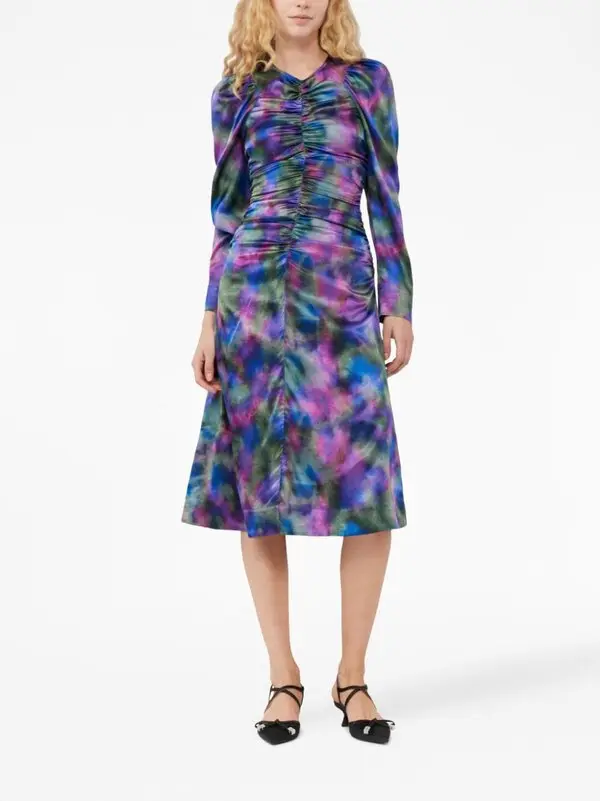 GANNI Graphic-print Gathered Dress