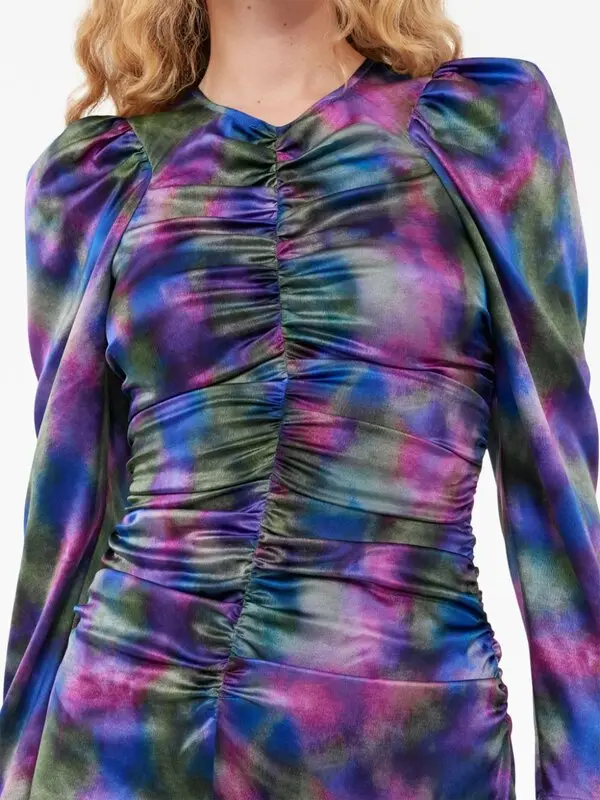 GANNI Graphic-print Gathered Dress
