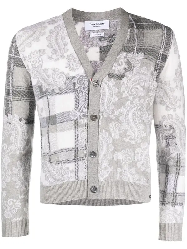 Thom Browne Jacquard Knit Cardigan - Grey