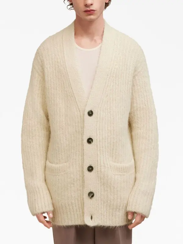 AMI Paris V-neck Rib-knit Cardigan