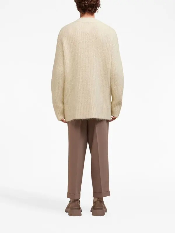 AMI Paris V-neck Rib-knit Cardigan