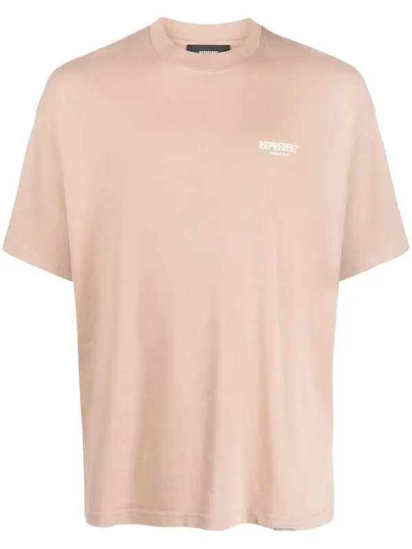 REPRESENT Logo-print Cotton T-shirt - Brown