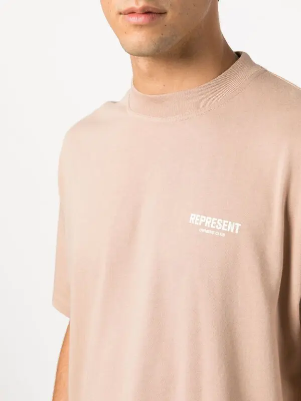 REPRESENT Logo-print Cotton T-shirt - Brown