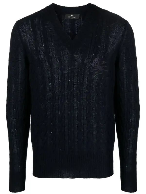 Etro Logo-embroidered Cashmere Jumper - Blue