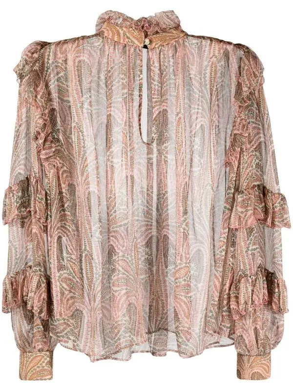 Etro Ruffled Paisley-print Silk Blouse - Pink