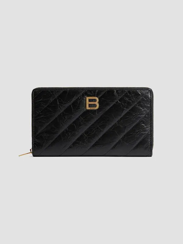 Balenciaga Crush Continental Wallet Quilted - Black