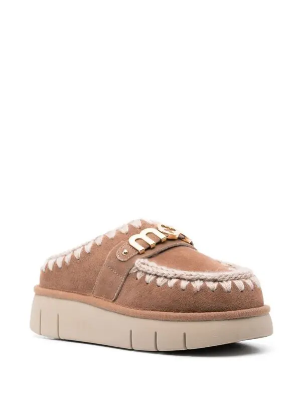 Mou Logo-appliqué Suede Mules - Neutrals