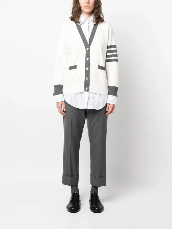 Thom Browne Milano-stitch Oxford Shirt Cardigan Combo - White