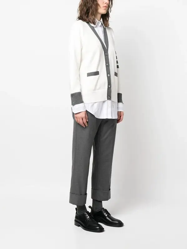 Thom Browne Milano-stitch Oxford Shirt Cardigan Combo - White