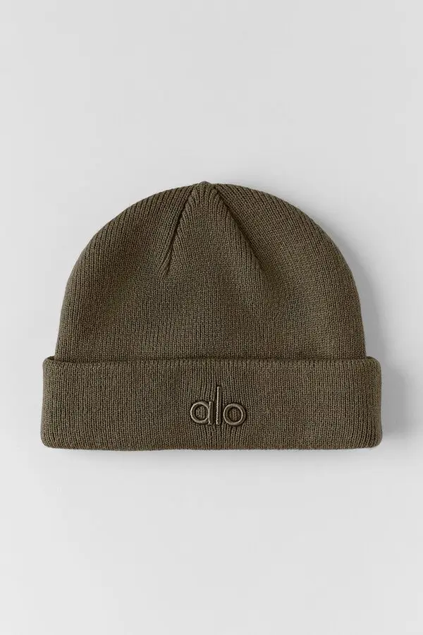 Alo Yoga Ribbed Beanie Hat With Logo - Olive Tree