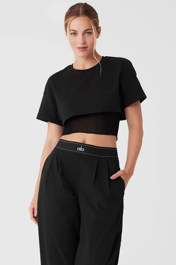 Alo Yoga Made You Look Short Sleeve Top - Black | Editorialist