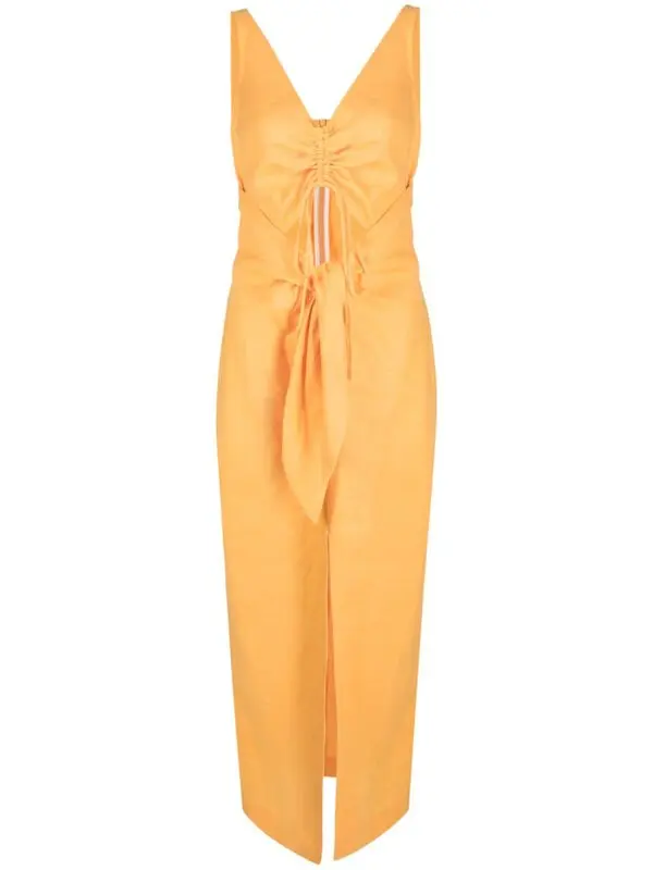 Nanushka Draped Linen Midi Dress - Orange