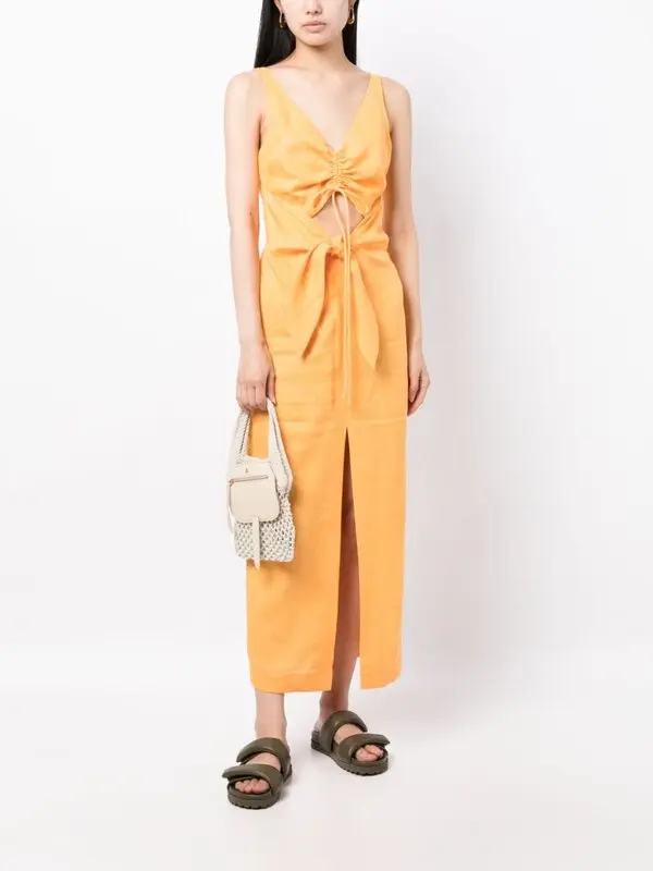 Nanushka Draped Linen Midi Dress - Orange