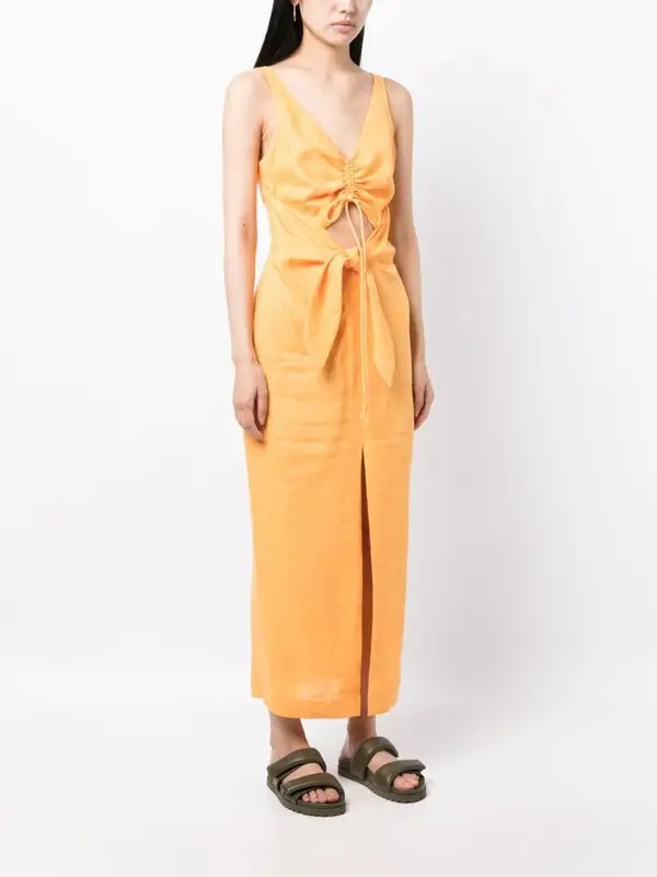 Nanushka Draped Linen Midi Dress - Orange