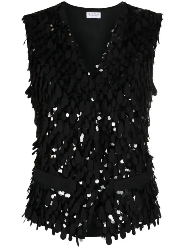 Brunello Cucinelli Sequinned V-neck Waistcoat - Black