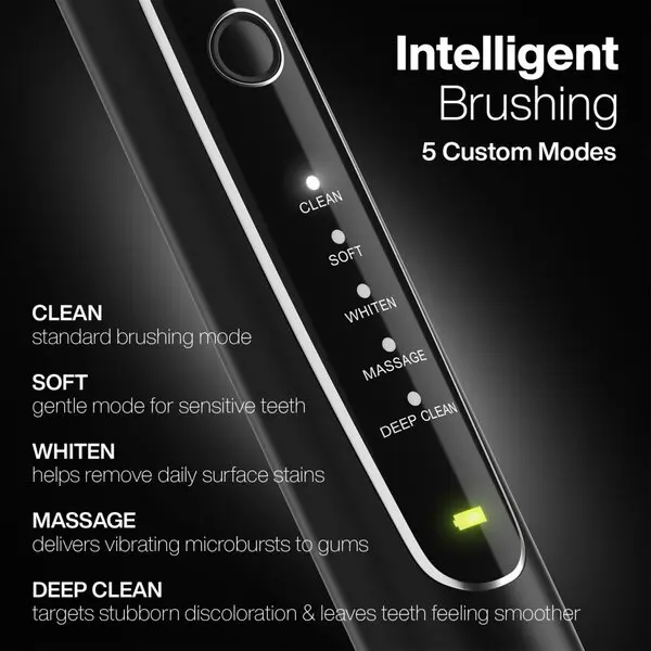AQUASONIC Elite Advanced Ultra Whitening Rechargeable Toothbrush Set - Black