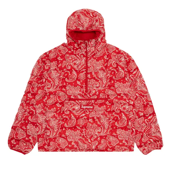 Supreme Micro Down Half Zip Hooded Pullover Paisley - Red
